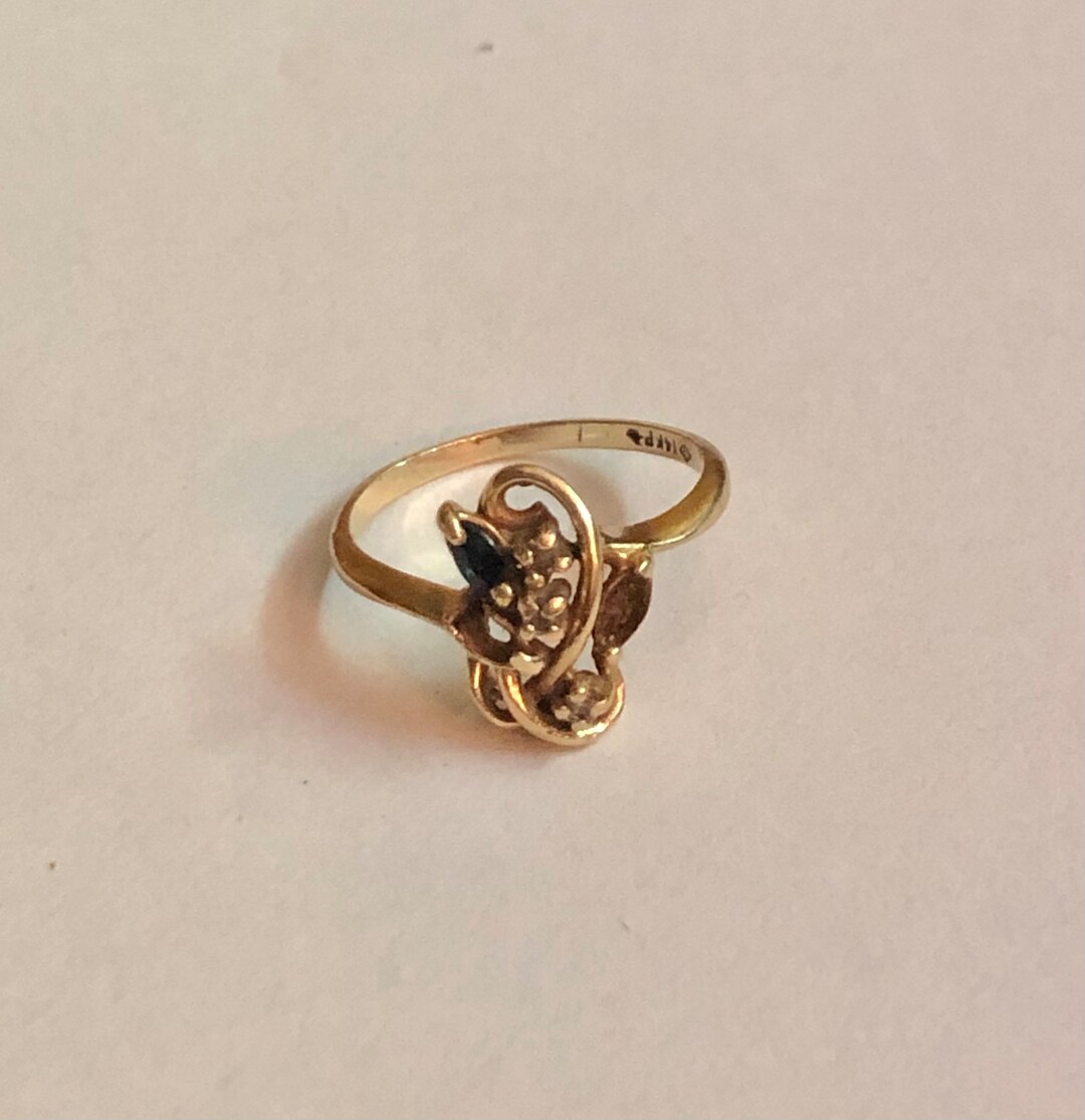 Vintage Scrap 14K Gold Sapphire Diamond Ring Sold for Setting Missing ...