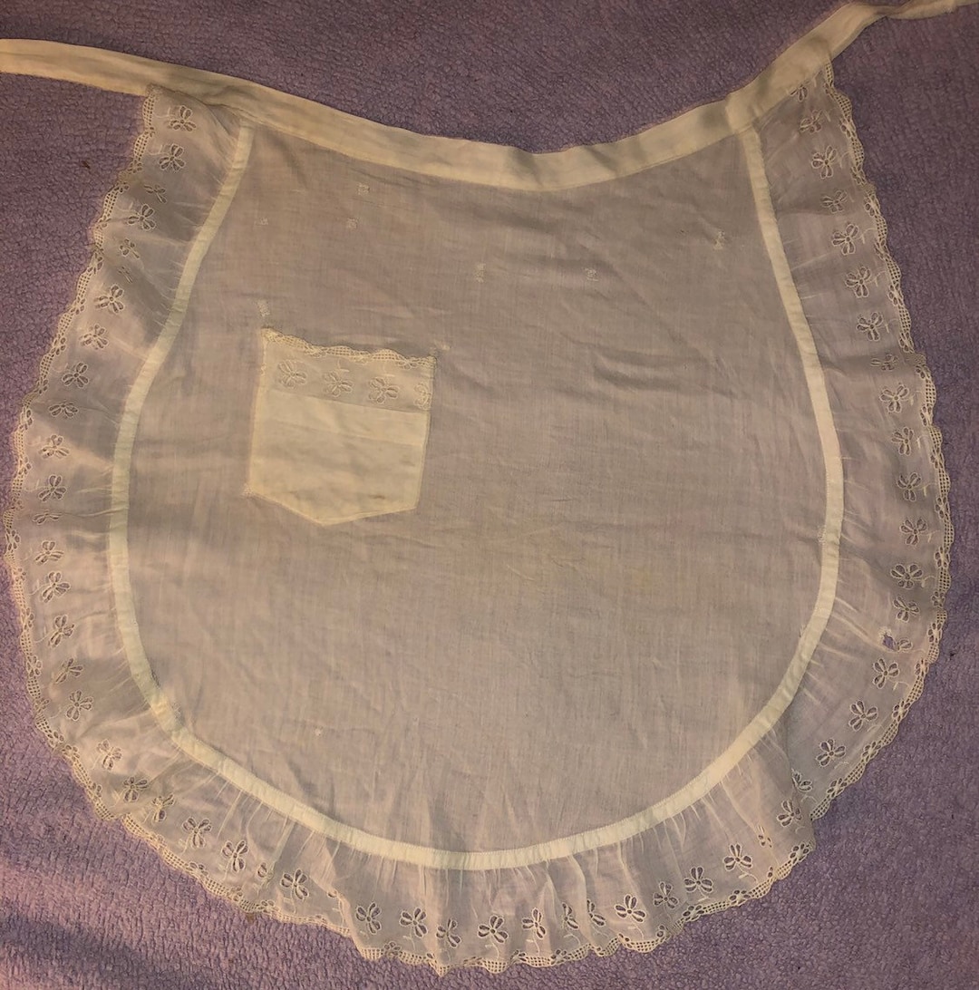 Vintage Sexy Maid Apron Sheer See Through Eyelet Lace Apron French Maid ...