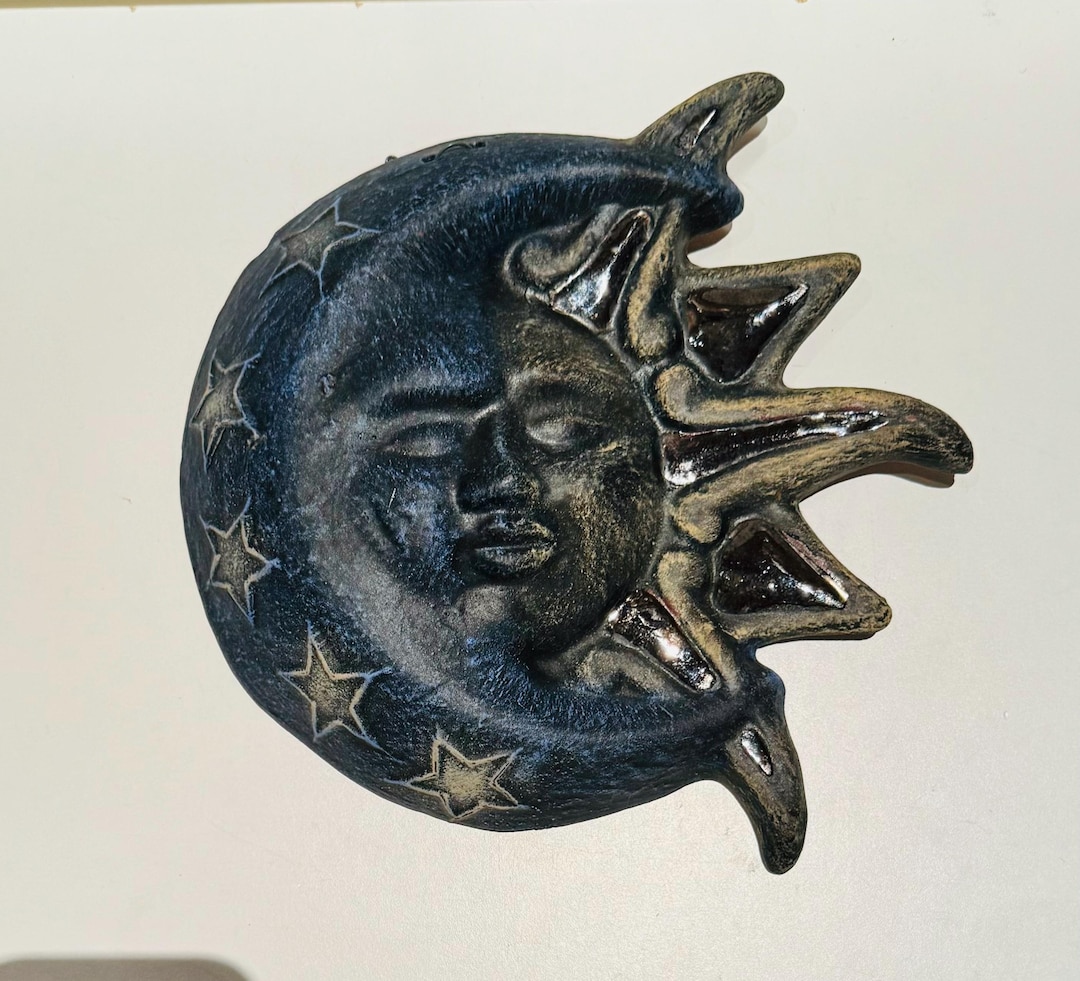 Mexican Ceramic Moon Sun Face Wall Art Moon Phases Wall Plaque Man in ...