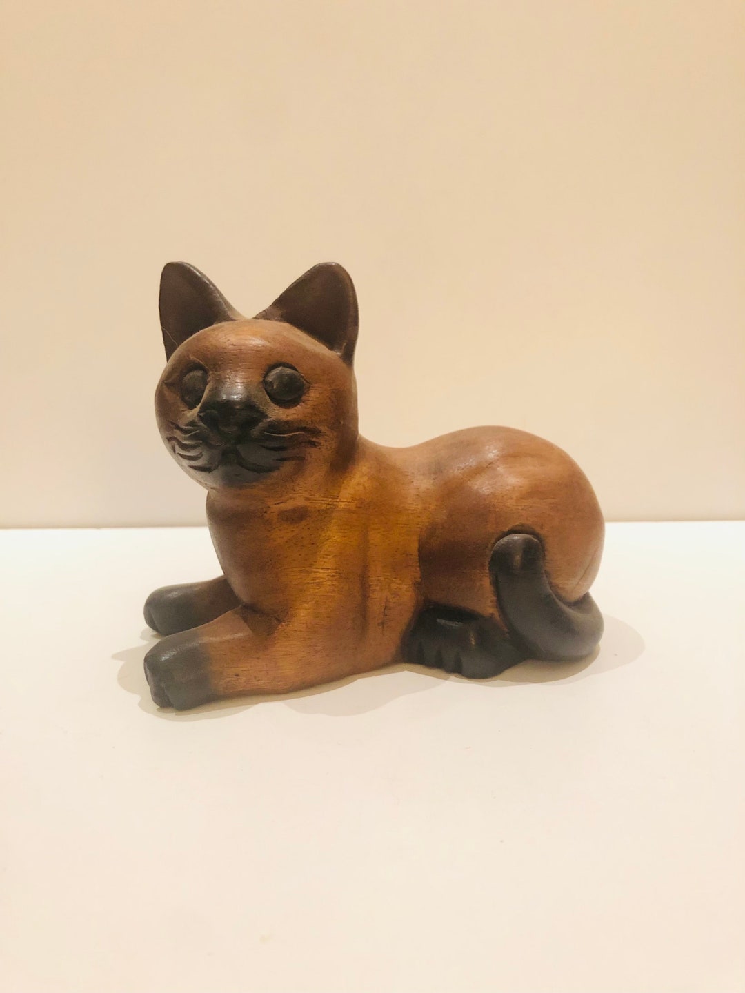 Whimsical Vtg Indonesian Folk Art Cat Statue Balinese Wood Carved Hand ...