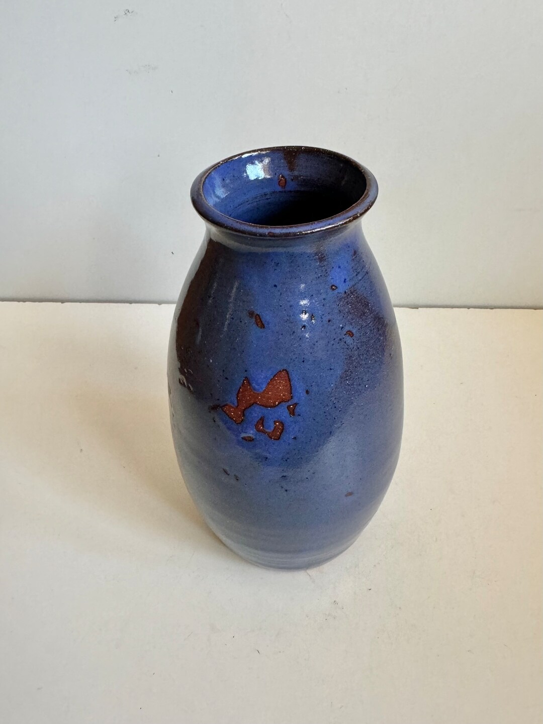 Beautiful Vintage Blue Hand Turned Studio Pottery Vase Clay Redware ...