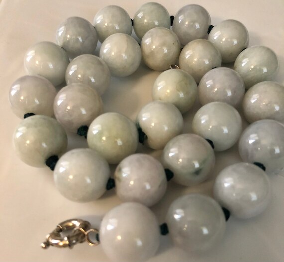 Large Jade Bead Necklace 22 Inches Hand Knotted Jadei… - Gem