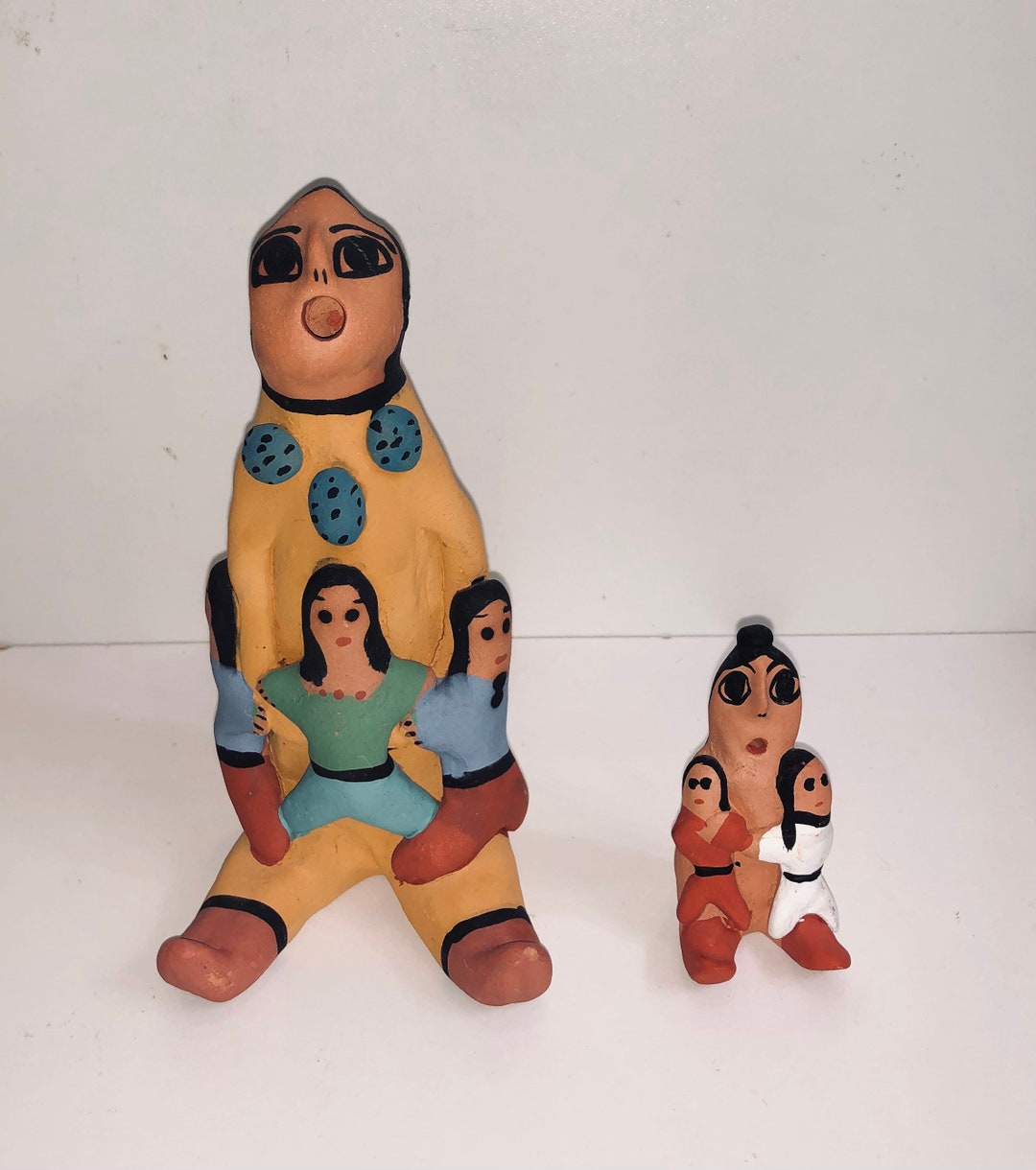 Pair of Native American Clay Sculptures Pueblo Indian Story Teller W ...