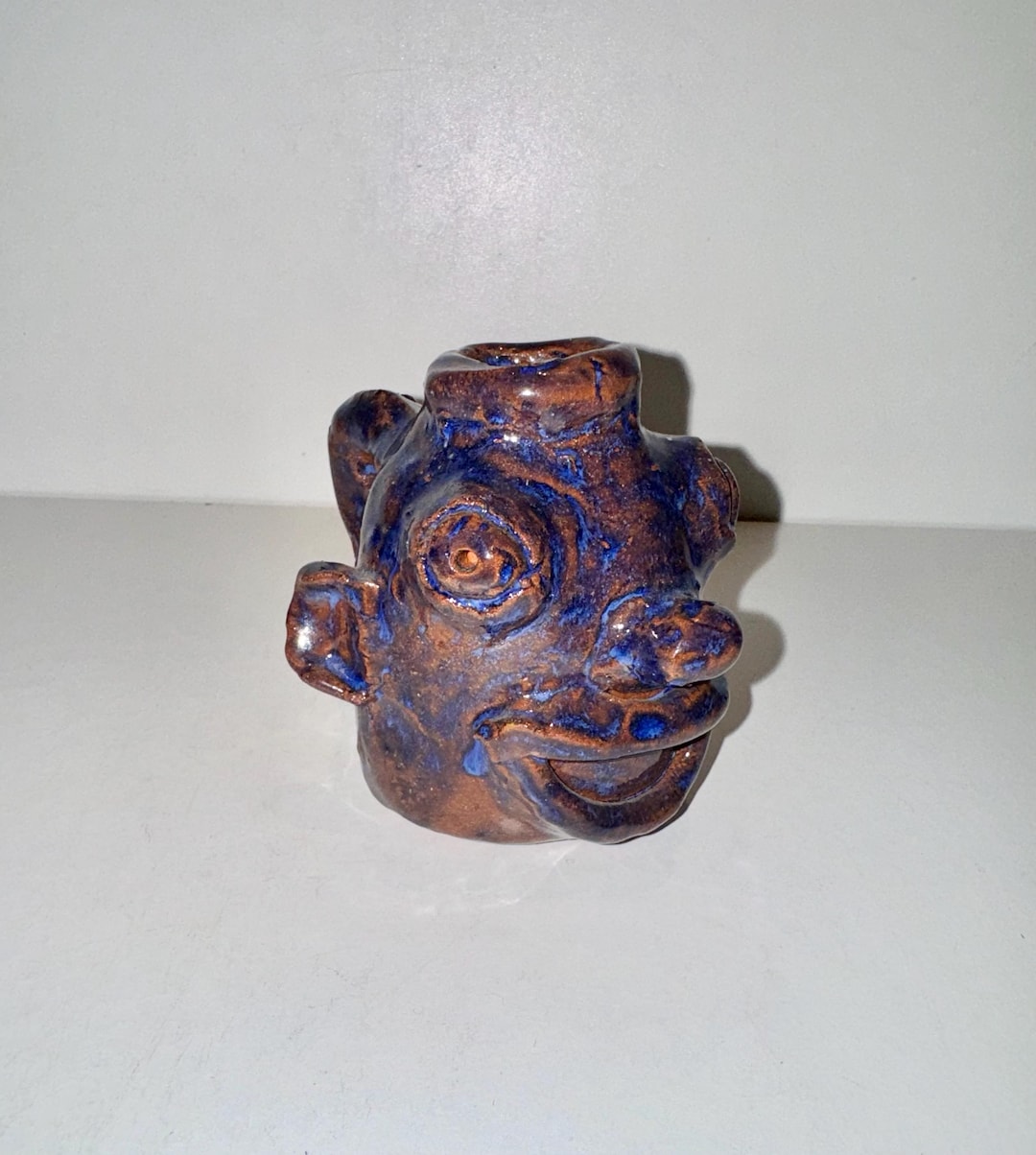 Vintage Ceramic Grotesque Folk Art Face Jug Redware Crock W Handle ...