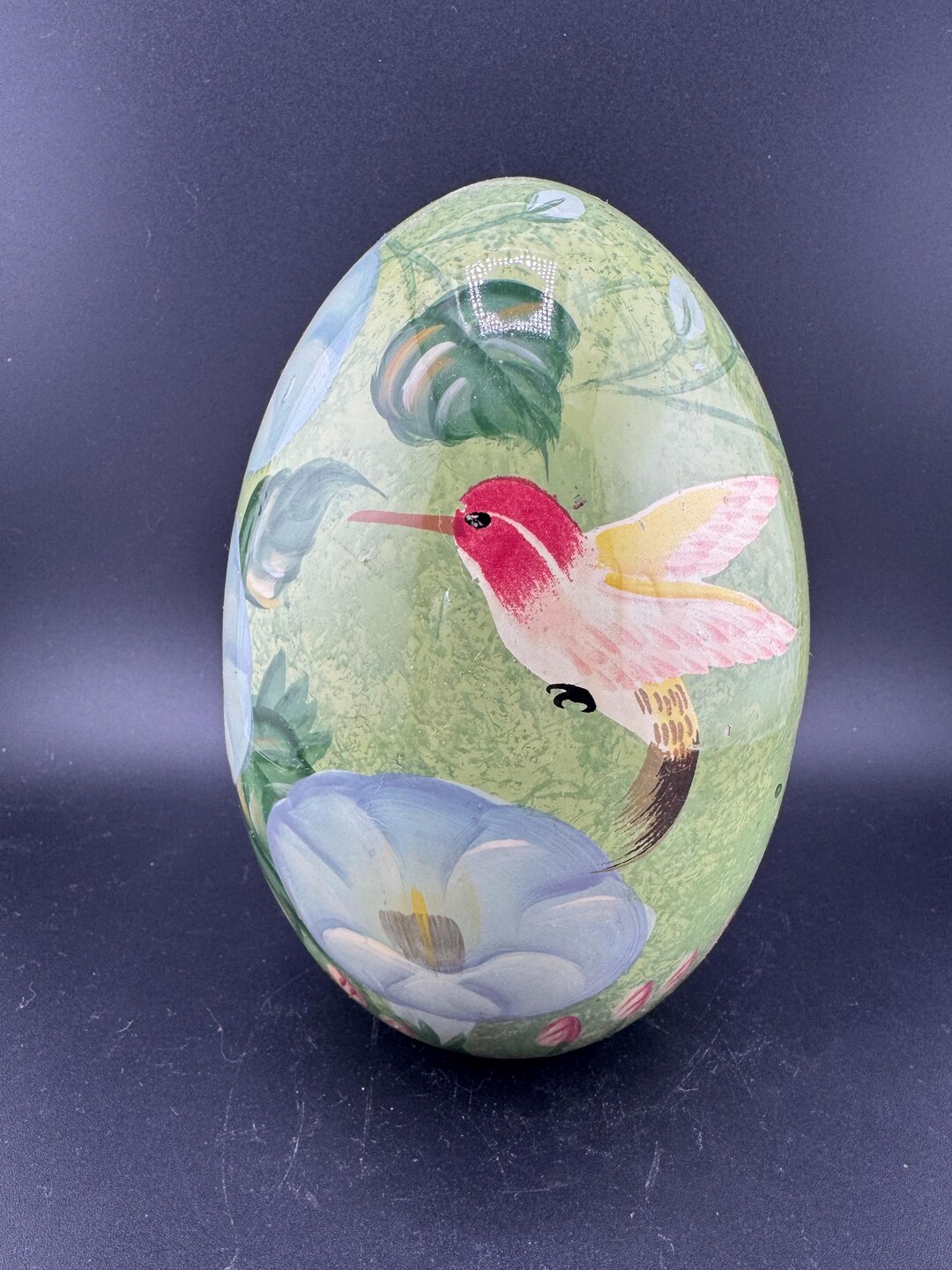 Vintage Hand Painted Ceramic Egg Statue Hummingbird Morning Glory ...