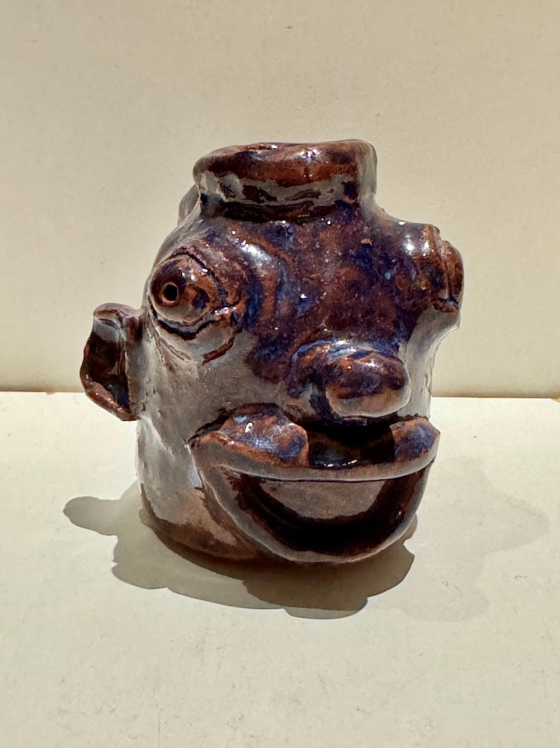 Vintage Ceramic Grotesque Folk Art Face Jug Redware Crock W Handle ...