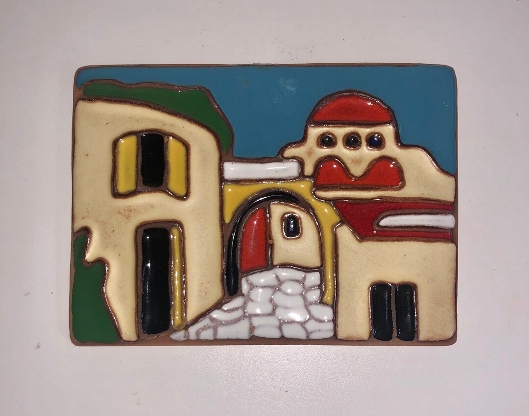 Vintage Bright Colorful Decorative Greek Ceramic Tile Coastal Island ...
