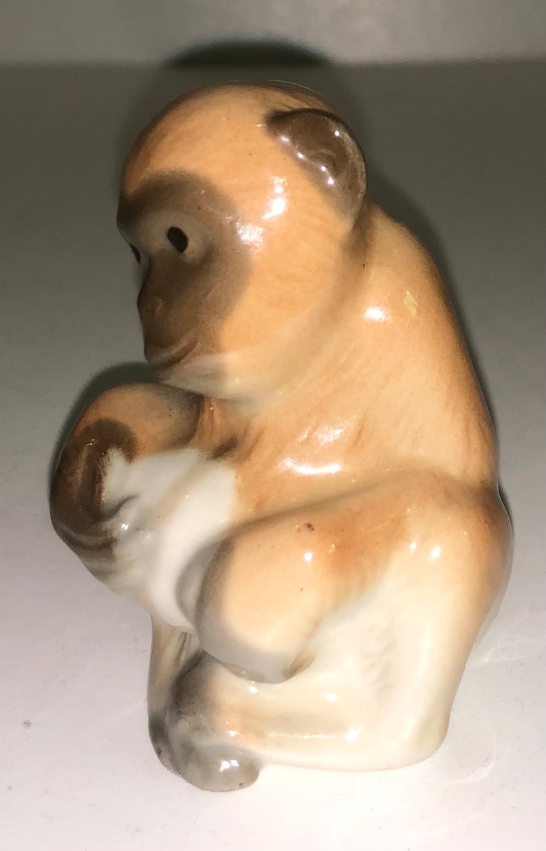 Vintage Lomonosov Russia Sitting Gray & Tan Monkey Porcelain Miniature ...