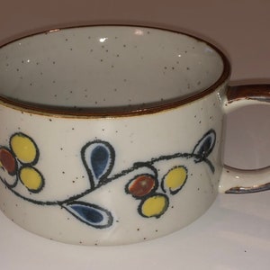 Vintage Stoneware Ceramic Soup Chowder Mug Hand Painted Berries and ...