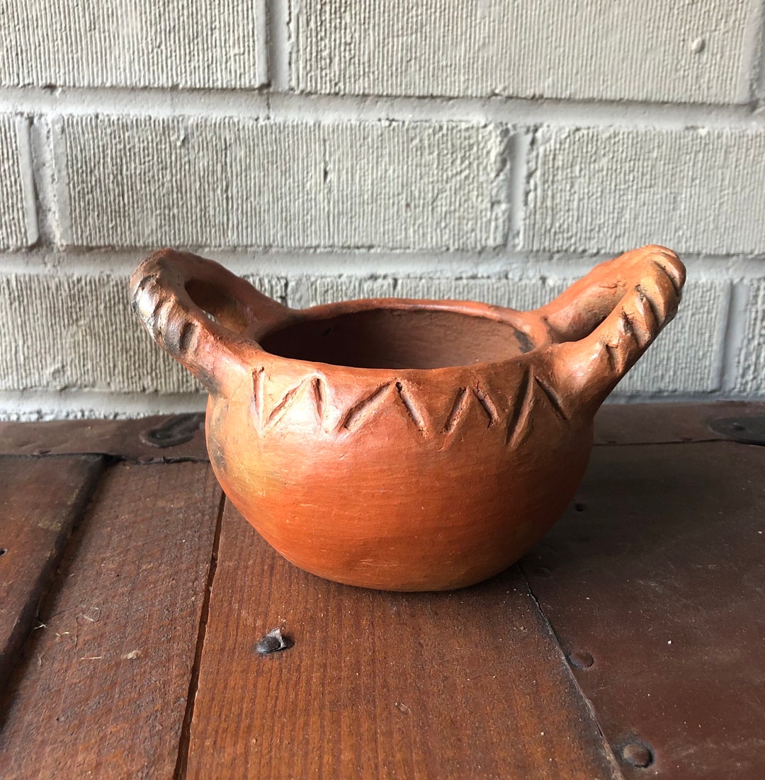 Vintage Burnished Clay Mexican Folk Art Pottery Twin Handled Vessel ...