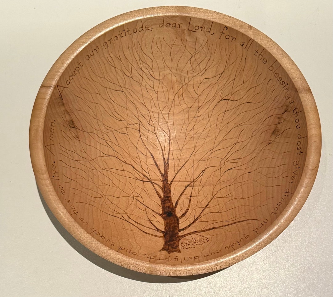 Gorgeous Hand Turned Bowl W Pyrography Tree Biblical Gratitude Message ...