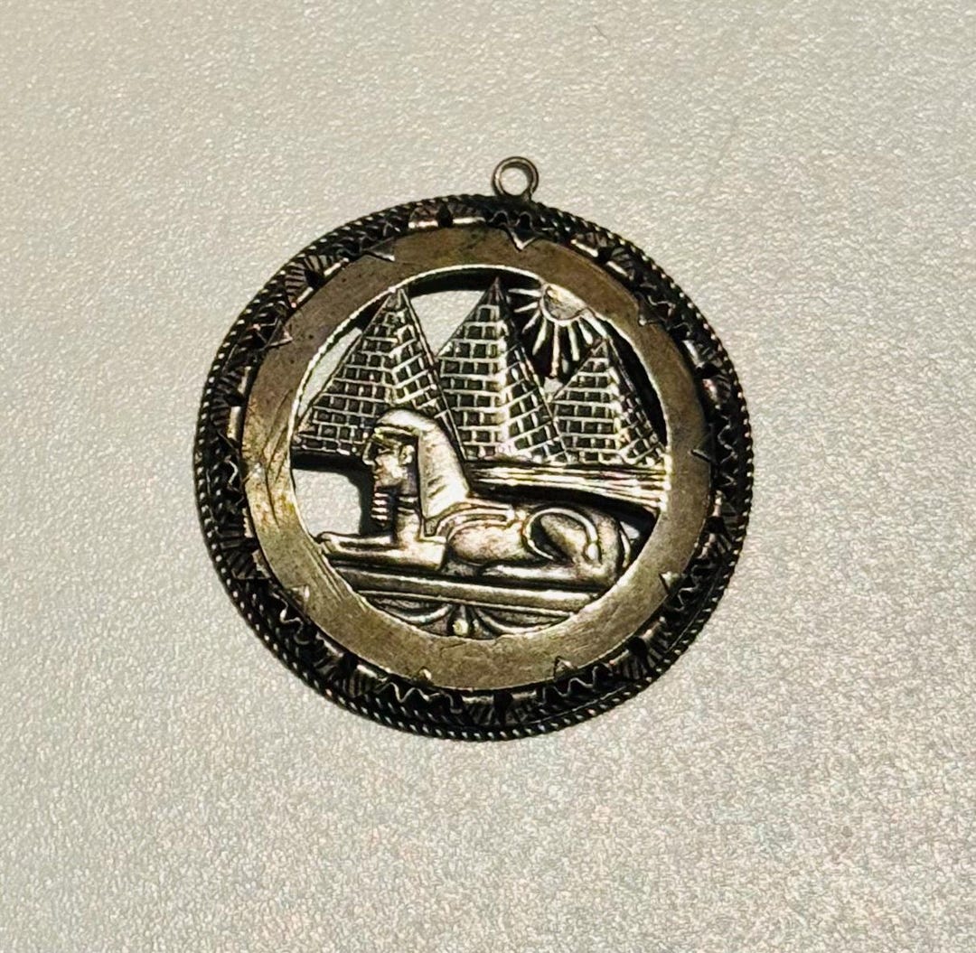 Vintage Egyptian Silver Pyramid Great Sphinx Pendant Charm W Radiating ...