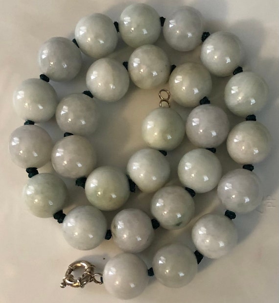 Large Jade Bead Necklace 22 Inches Hand Knotted Jadei… - Gem
