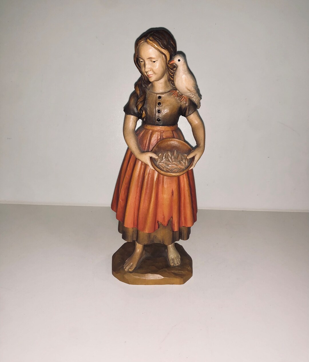 Vintage Anri Italy Little Lisa Girl W Bird on Shoulder Statue - Etsy