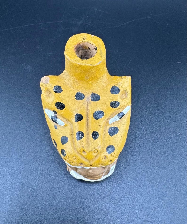 Vtg Clay Folk Art Jaguar Whistle Mexican Aztec Tribal Warrior Guerrero ...