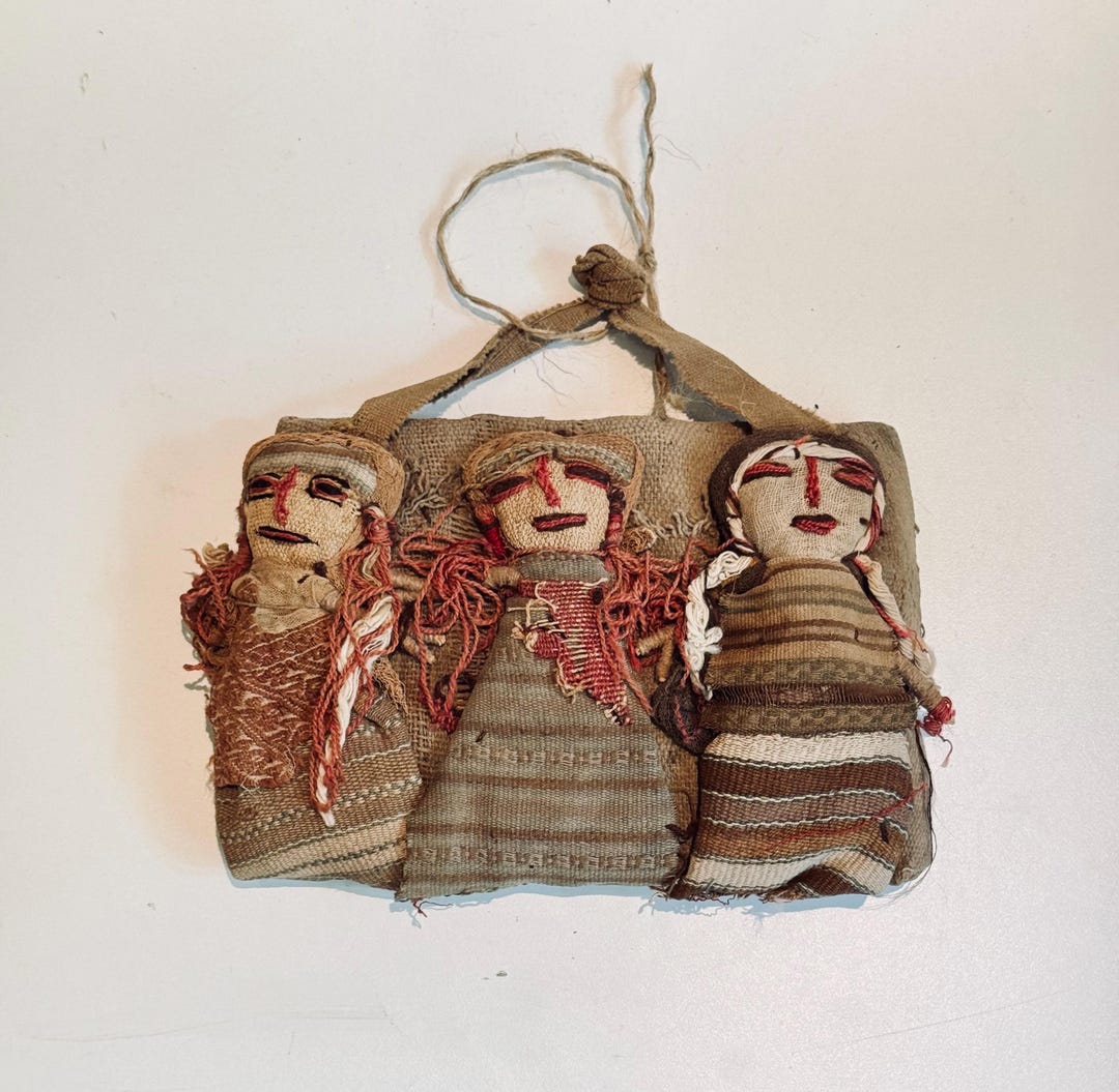 Rare Antique Chancay Folk Art Burial Doll Triplet Babies Long Hair ...