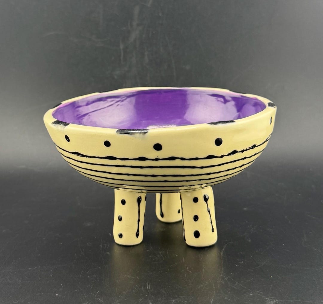 Hand Built Ceramic Postmodern Footed Bowl Tripod Trinket Dish Jewelry ...