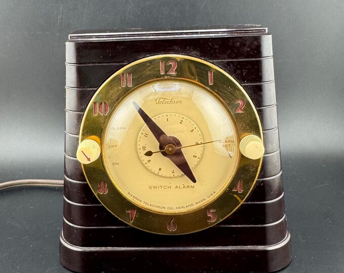 Vintage 1940s Art Deco Telechron Bakelite Alarm Clock Non-working Mid ...