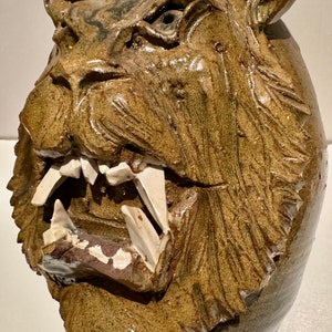 Vintage Ceramic Grotesque Folk Art Lion Werewolf Face Jug Crock W ...