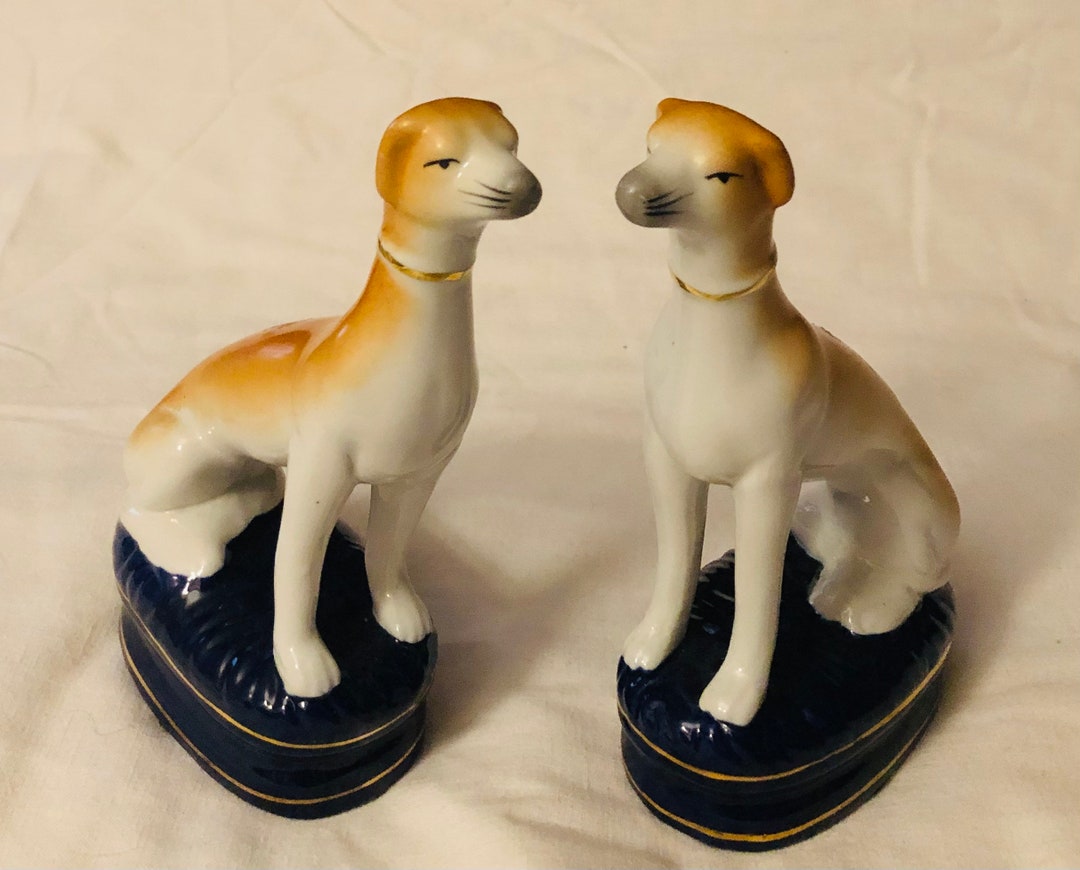 HTF Matching Vintage Staffordshire Style Greyhound Whippet Dog Statues ...