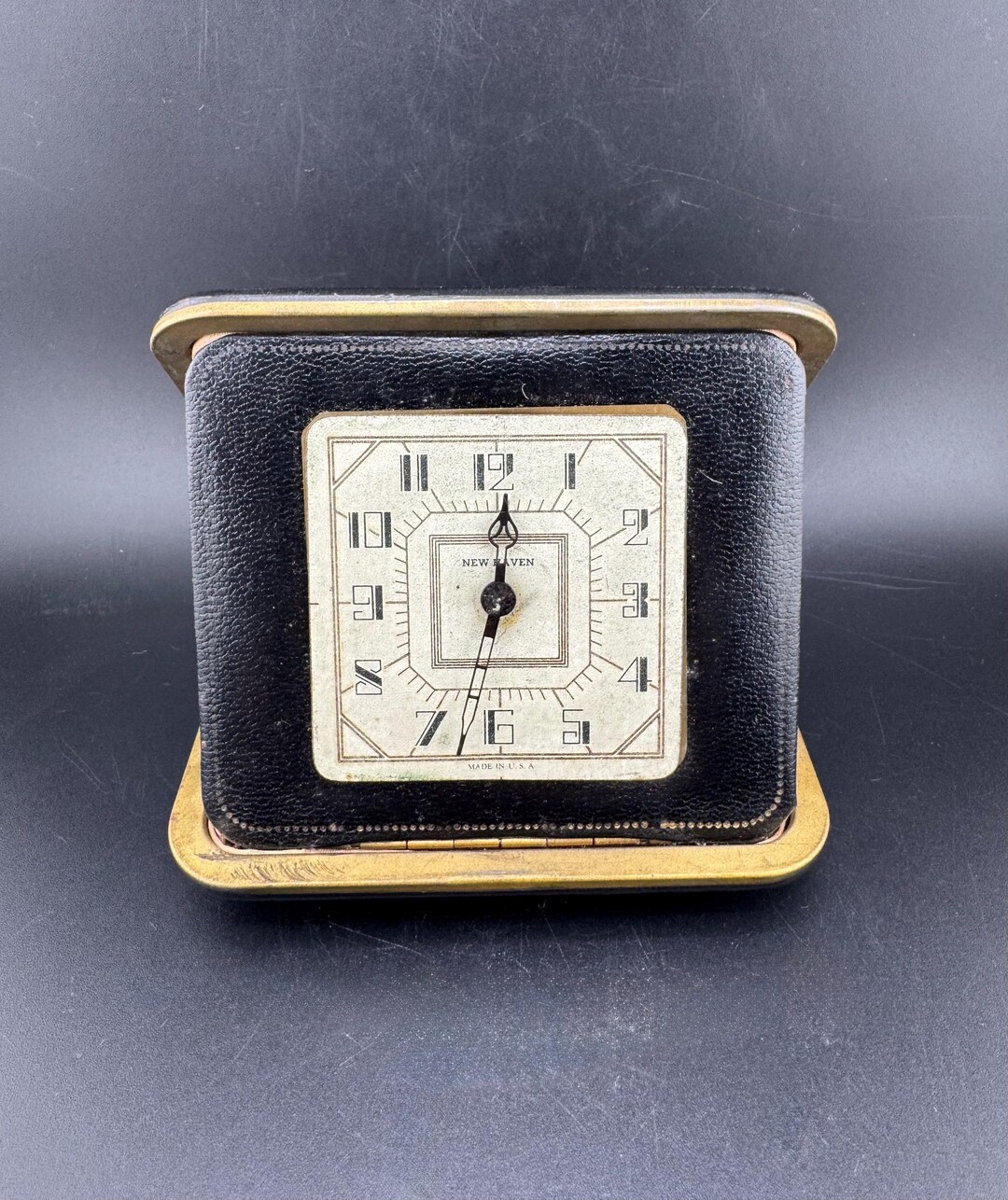 1930s Screaming Art Deco New Haven Travel Clock in Folding Leather ...