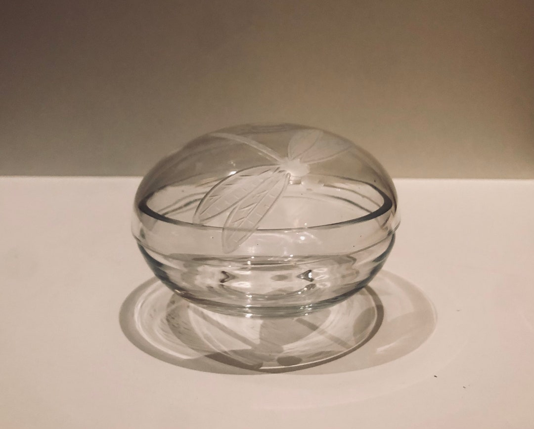 Vintage MMA Art Deco Etched Crystal Dragonfly Powder Jar - Etsy