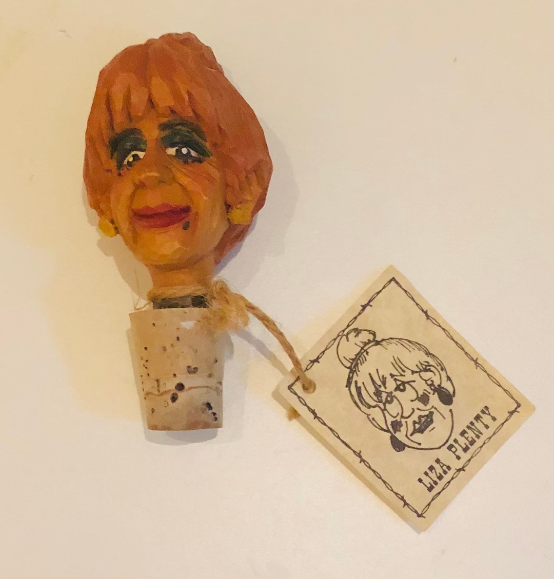 Vtg 1990 Signed Chris Hammack Carved Wood Wine Bottle Cork Stopper Liza ...