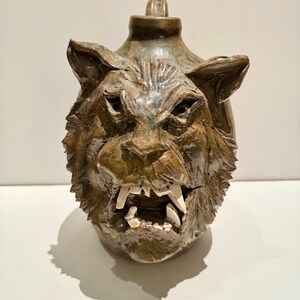 Vintage Ceramic Grotesque Folk Art Lion Werewolf Face Jug Crock W ...