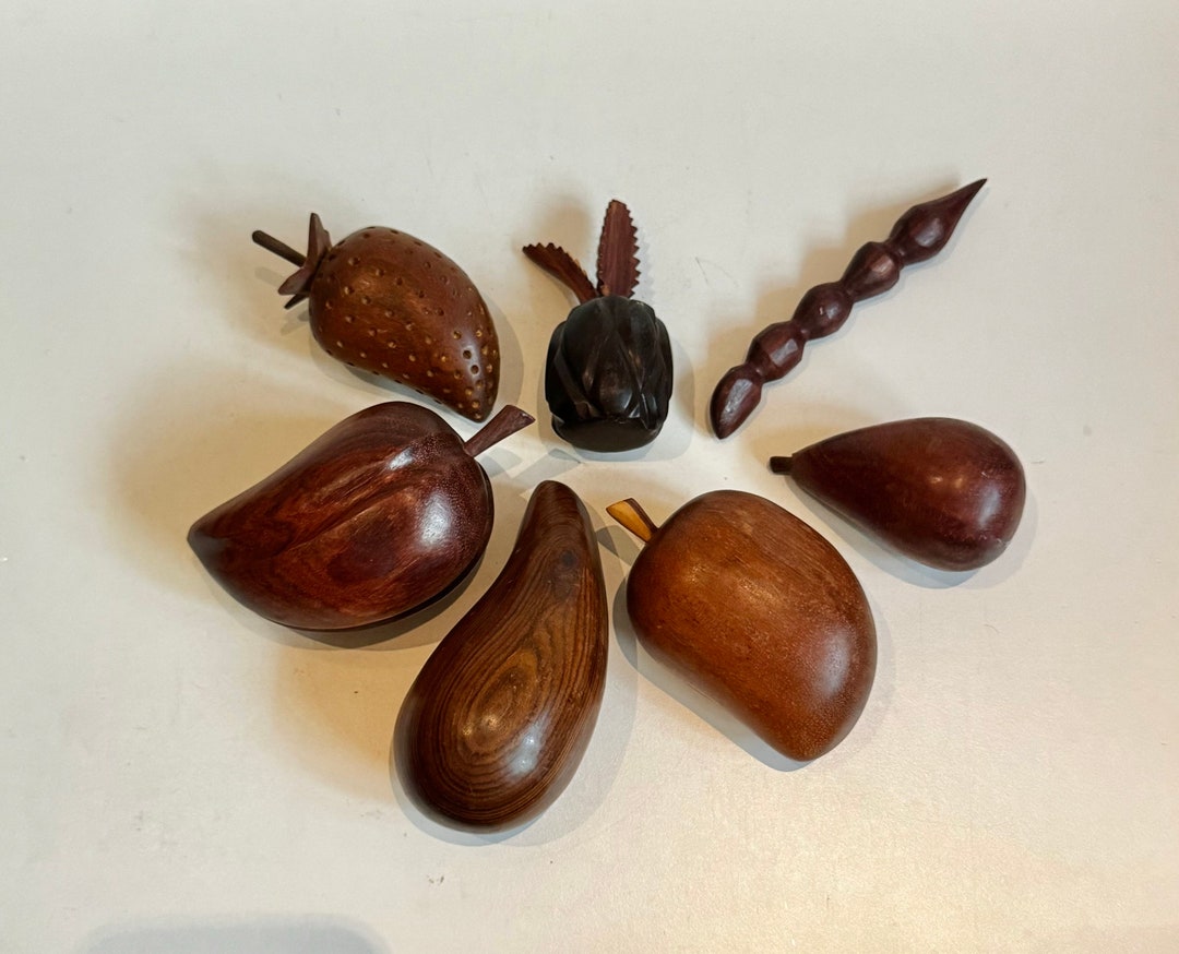 Vintage Mid Century Handmade Carved Wooden Fruits Stone Fruit Mango ...