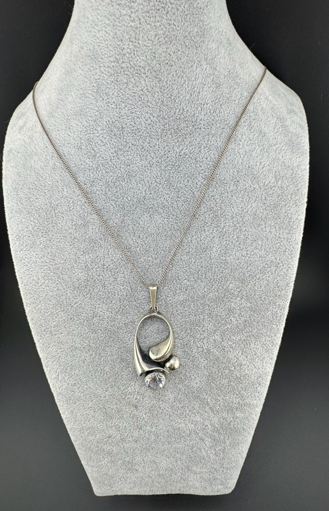 1974 MCM Karl Laine Modernist Rock Crystal Sterling Silver Pendant ...