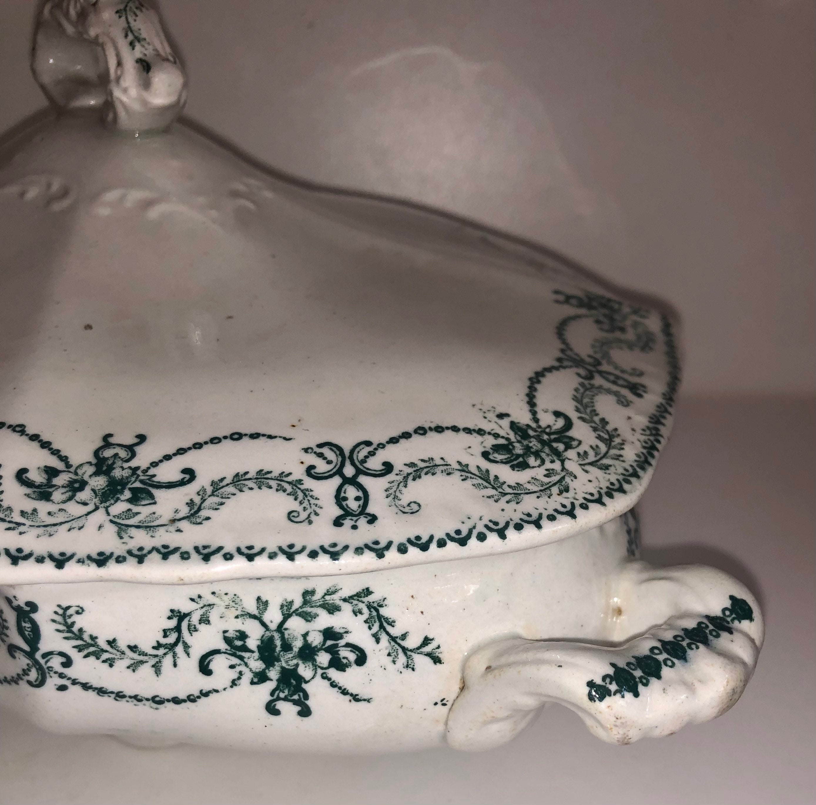Antique English Victorian Transferware Garlands Casserole Covered Dish ...