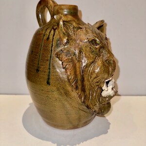 Vintage Ceramic Grotesque Folk Art Lion Werewolf Face Jug Crock W ...