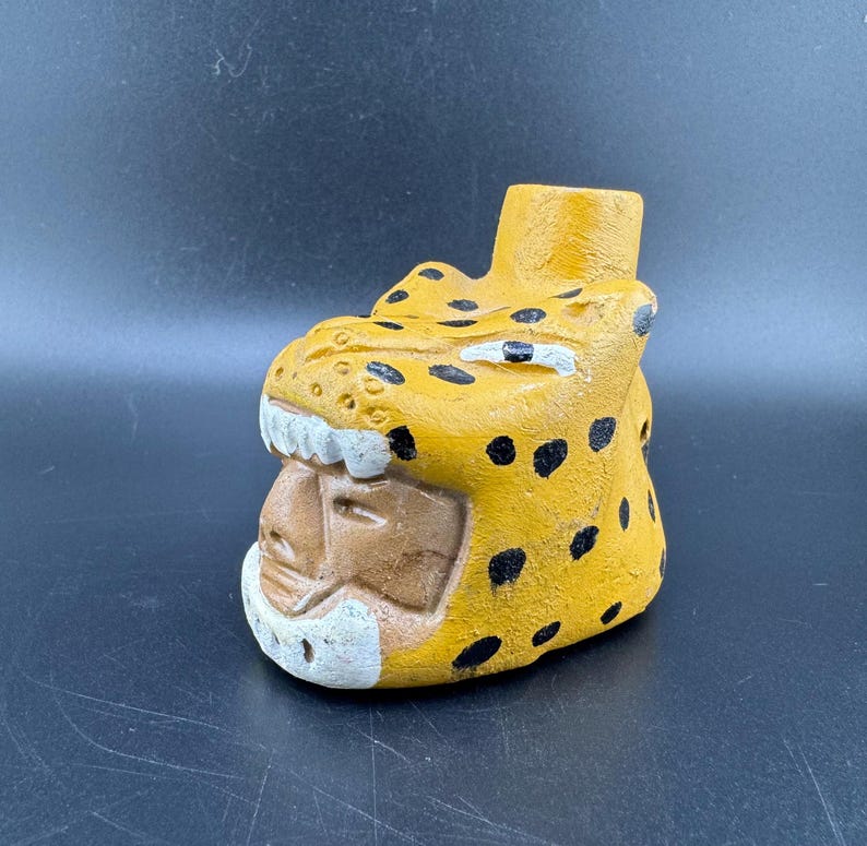 Vtg Clay Folk Art Jaguar Whistle Mexican Aztec Tribal Warrior Guerrero ...