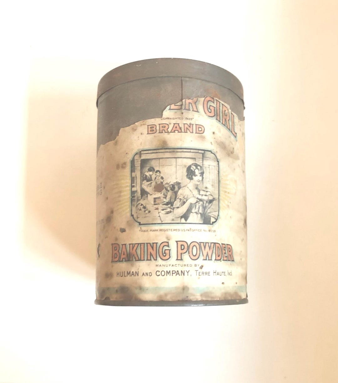Antique Art Deco Clabber Girl Brand Baking Powder Tin Container Hulman ...