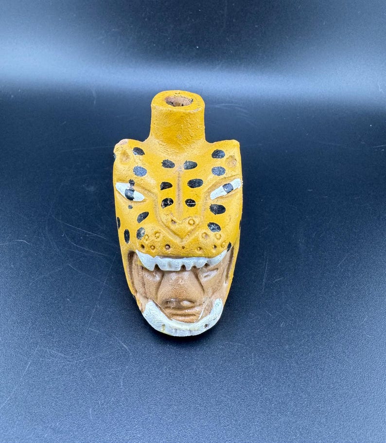 Vtg Clay Folk Art Jaguar Whistle Mexican Aztec Tribal Warrior Guerrero ...