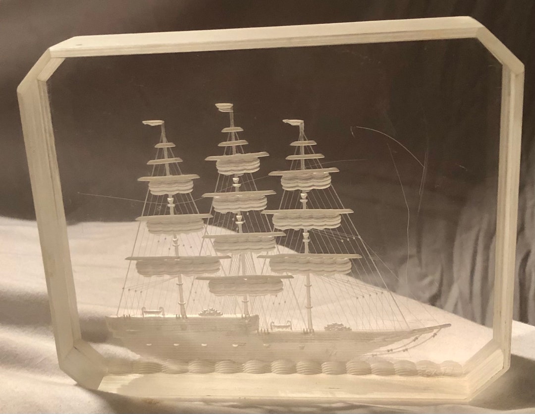 Vintage Reverse Carved Lucite Schooner Statue Vintage Lucite Ship ...