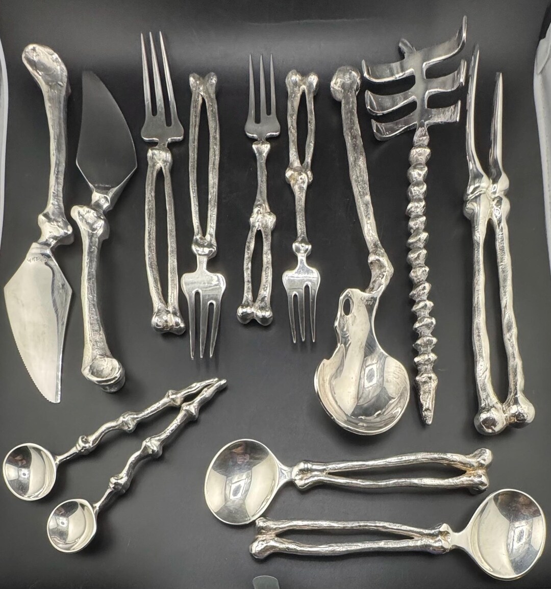 Vtg Michael Aram Boneware Skeleton Serving Set W 2 Matching 5 Pc Place ...