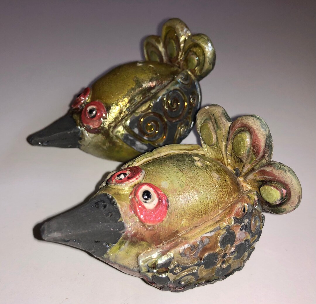 Hand Built Raku Studio Pottery Whimsical Anthropomorphic Bird Salt and ...