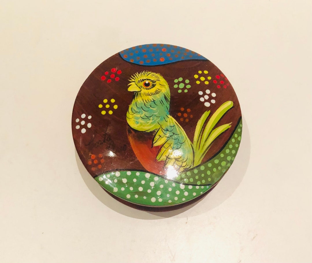 Hand Painted Tropical Bird Trinket Box Quetzal Costa Rican Folk Art ...