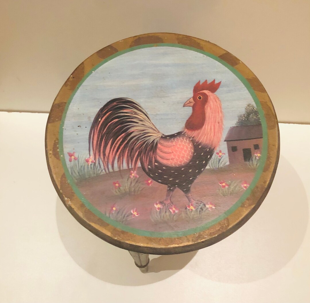 Charming Hand Painted Vintage Wooden Farmhouse Stool Hand Painted Folk ...