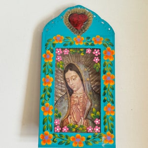 Beautiful Mexican Folk Art Sacred Heart of Mary Shrine Madonna Metable ...