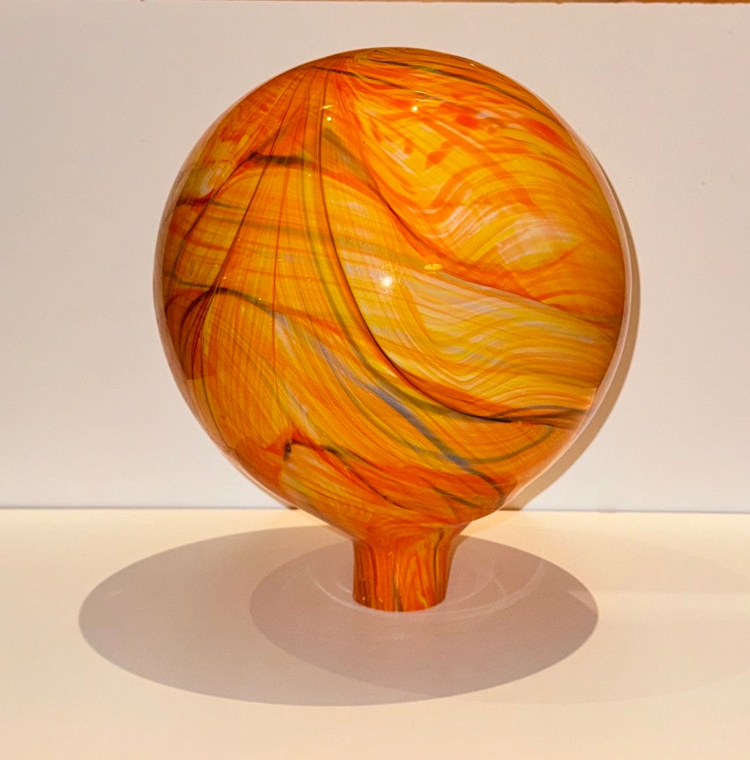 Huge Orange Art Glass Swirl Sphere Orb Case Glass End of the Day Glass ...