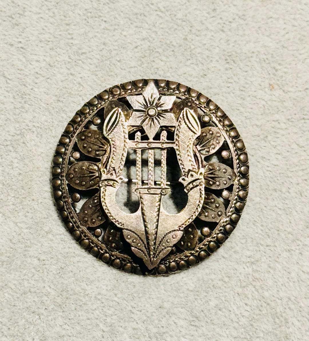 Aesthetic Period Lapel Pin Antique Victorian Lyre Brooch Hand Etched ...