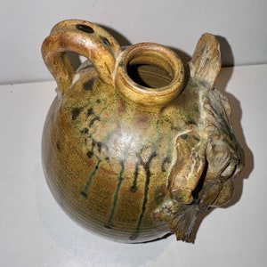 Vintage Ceramic Grotesque Folk Art Lion Werewolf Face Jug Crock W ...