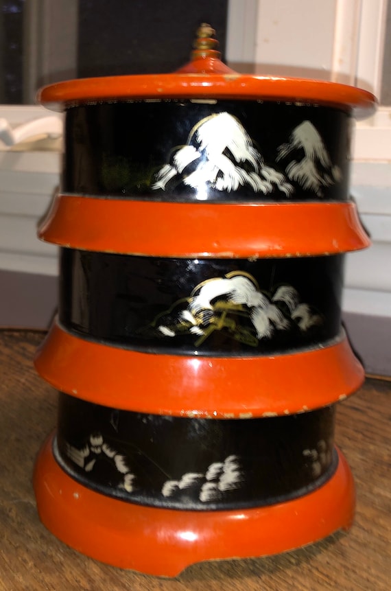 Japanese Pagoda Box Lacquered Wood Stacking Jewelry Box Hand | Etsy