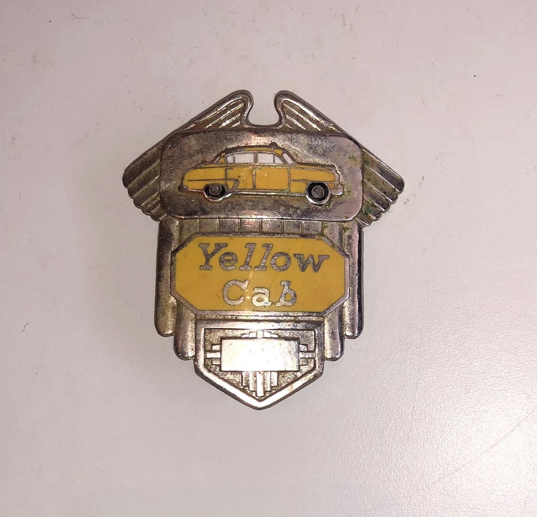 Vintage Art Deco Mid Century Yellow Cab Hat Badge Taxicab Enameled ...