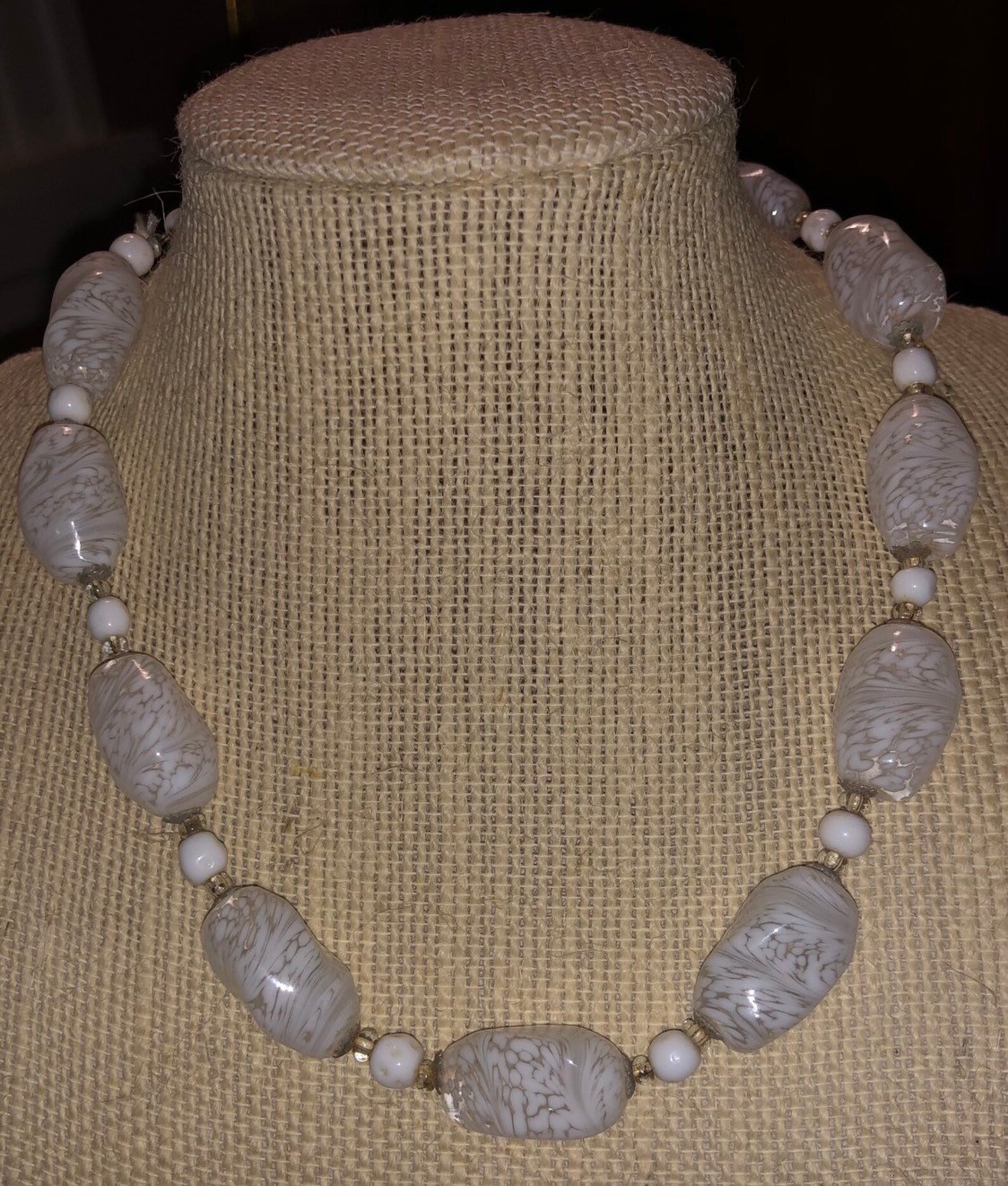 Czech Glass Choker Necklace Vintage Choker Unusual White Swirl - Etsy