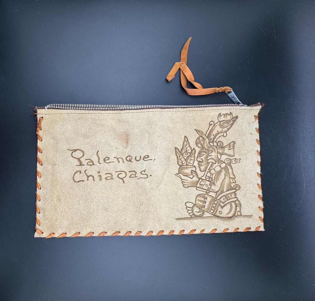 Vintage Suede Mexican Zippered Pouch Mayan Agricultural God Yum Kaax ...