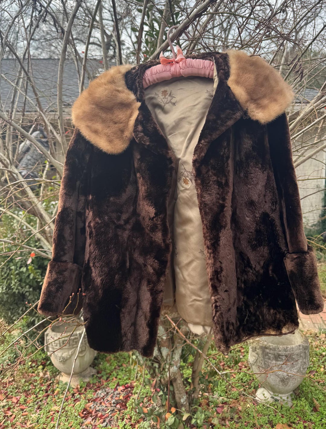 Vintage Brown Fur Jacket W Mink Collar Cutter Fur for Projects Dress ...