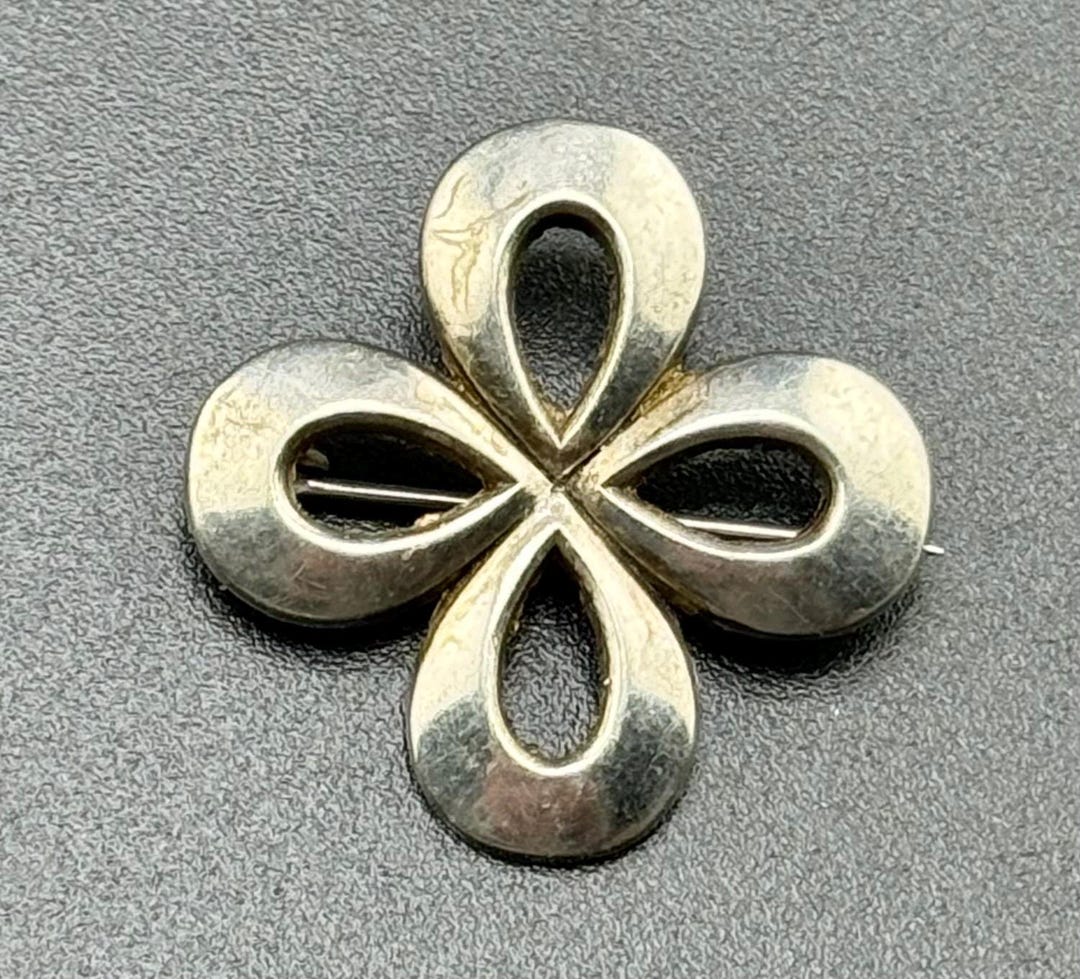 Small Vintage Sterling Silver Four Leaf Clover Shamrock Brooch Unisex ...